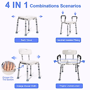 Retaoldth Ergonomical Shower Chair with Back and Arms, Integrated Anti-Slip Design Bath Chair, U-Shape Groove Cutout for Private Cleaning, for Handicap, Disabled, Seniors & Elderly