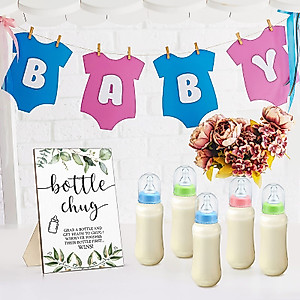 Roowest Baby Bottles for Baby Shower Games Bottle Chug 12 Pcs Plastic Baby Bottles Bulk and Bottle Chug Sign Baby Bottle Chugging Games for Party Gender Reveal Wedding Bridal Shower(Green Leaves)