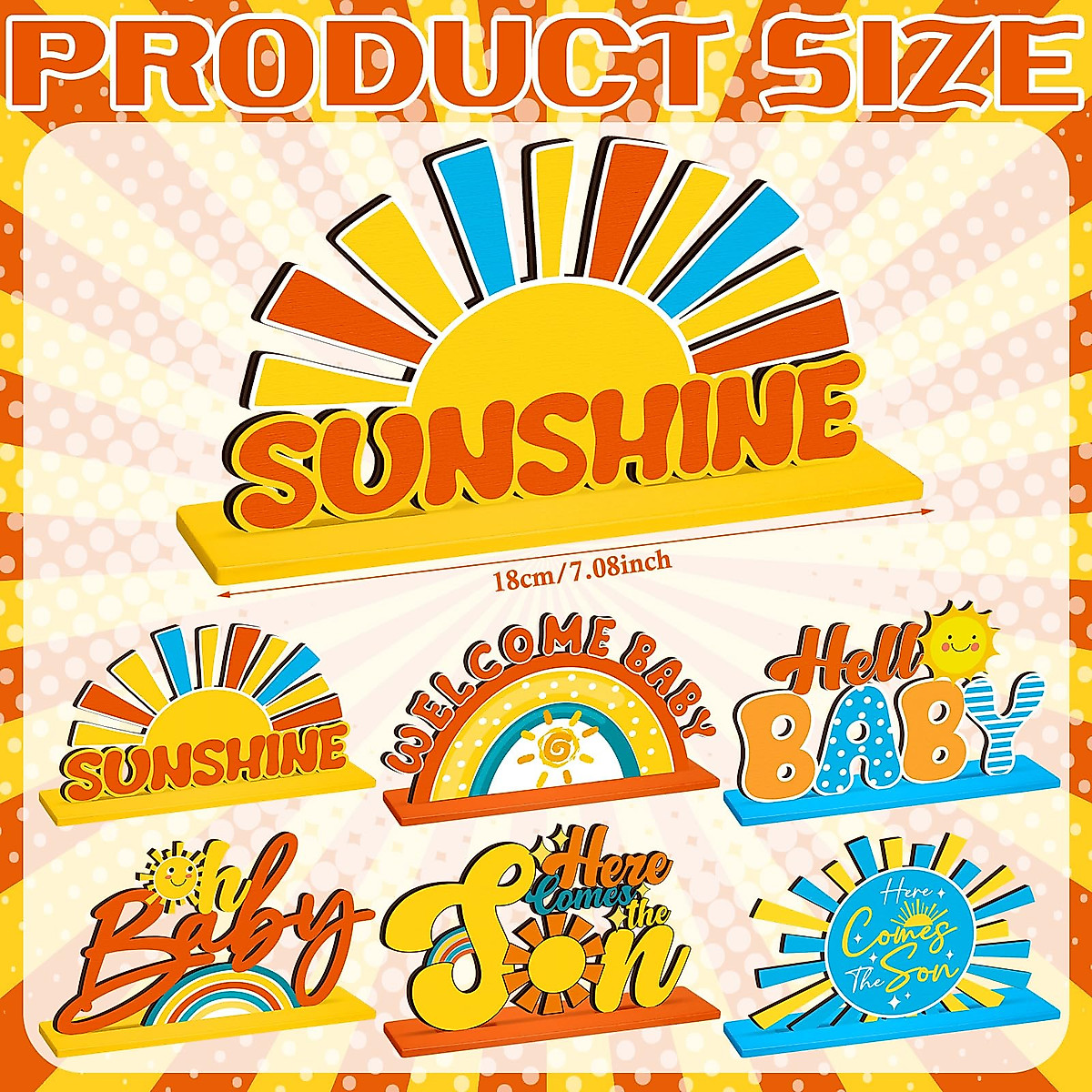 Threehoney 6 Pcs Here Comes The Son Baby Shower Decorations Retro Boho Party Centerpiece for Table Toppers Wooden Sunshine Baby Shower Decorations for Home Office Desk Tier Tray Decor Party Supplies