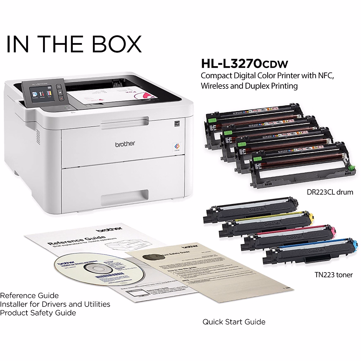 Brother HL-L3270 CDW Compact Wireless Digital Color Laser Printer with NFC for Home Office, White - Print Only - 2.7" Color Touchscreen, 25 ppm, 2400 x 600 dpi, Auto Duplex Printing, 250 Sheet