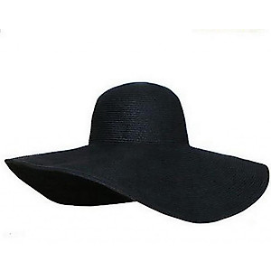 Women's Ridge Wide Floppy Brim Summer Beach Sun Hat Straw Cap Party Garden Travel (Black)