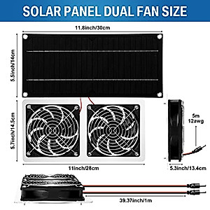 Solar Panel Fan Kit 10W 12V Solar Powered Dual Fan Waterproof Solar Exhaust Fan Outdoor Portable Solar Ventilation Fan Solar Attic Fan with Cable for Chicken Coop Greenhouse Shed Pet Houses Window