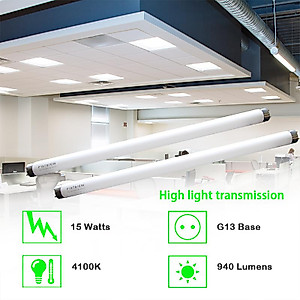 18" F15T8/CW RV Fluorescent Light Bulb,T8 15 Watt Cool White Tube,Replacement Bulb for Philips Alto ECO GE Staco Light Fixture,G13 Bi-Pin Base,4100K (4PACK)