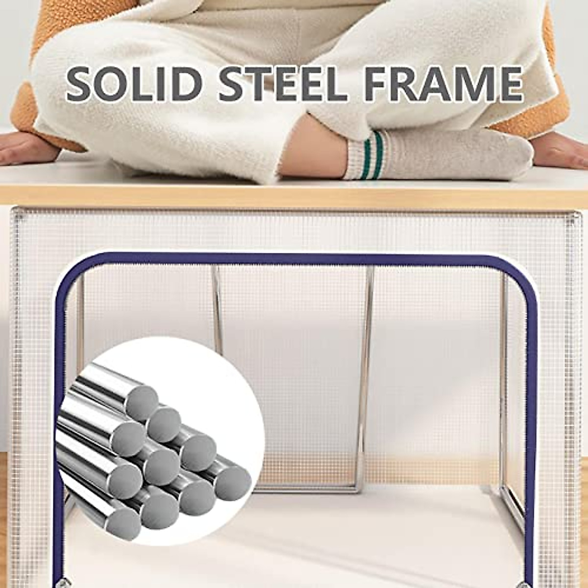 BIERELAOZI Clothes Storage Bins Foldable Metal Frame Storage Box 24L Stackable Container Organizer Set with Clear Window Clothes Organizer Boxes Storage Containers For Bedding Linen Clothes (Grey)