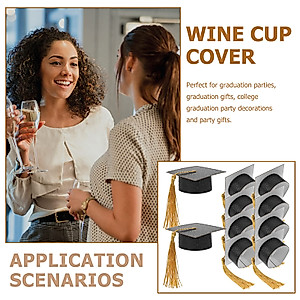 DOITOOL 10PCS Mini Graduation Caps with Tassels - 2024 Mini Grad Hat Graduation Wine Bottle Toppers for Home Graduation Party Table Decoration (Black)