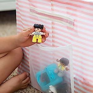 Foldable Big Toy Chest for Boys & Girls - Stylish Oxford Cloth Bedroom Play Room Organization Collapsible Storage Box with Side Pocket & Window - Versatile Kids Toy Bin - Pink, 19.7" x 15.7" x 13.0"