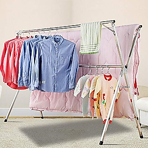 RELIANCER Free Installed Clothes Drying Rack Stainless Steel Foldable Rack Hanger Space Saving Retractable 43.3-59 inch Clothes Rack Adjustable Clothes Hanger Rolling Rack with 4 Casters & 10 Hooks