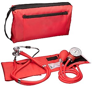 NOVAMEDIC Professional Aneroid Sphygmomanometer Blood Pressure Machine and Stethoscope Set, Universal Adult Size Cuff Arm 8.7-16.5", Manual Emergency BP Monitor Kit with Carrying Case, Red