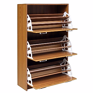 4D Concepts DELUXE TRIPLE SHOE CABINET (light walnut), 11.4"D x 29.3"W x 49.6"H,