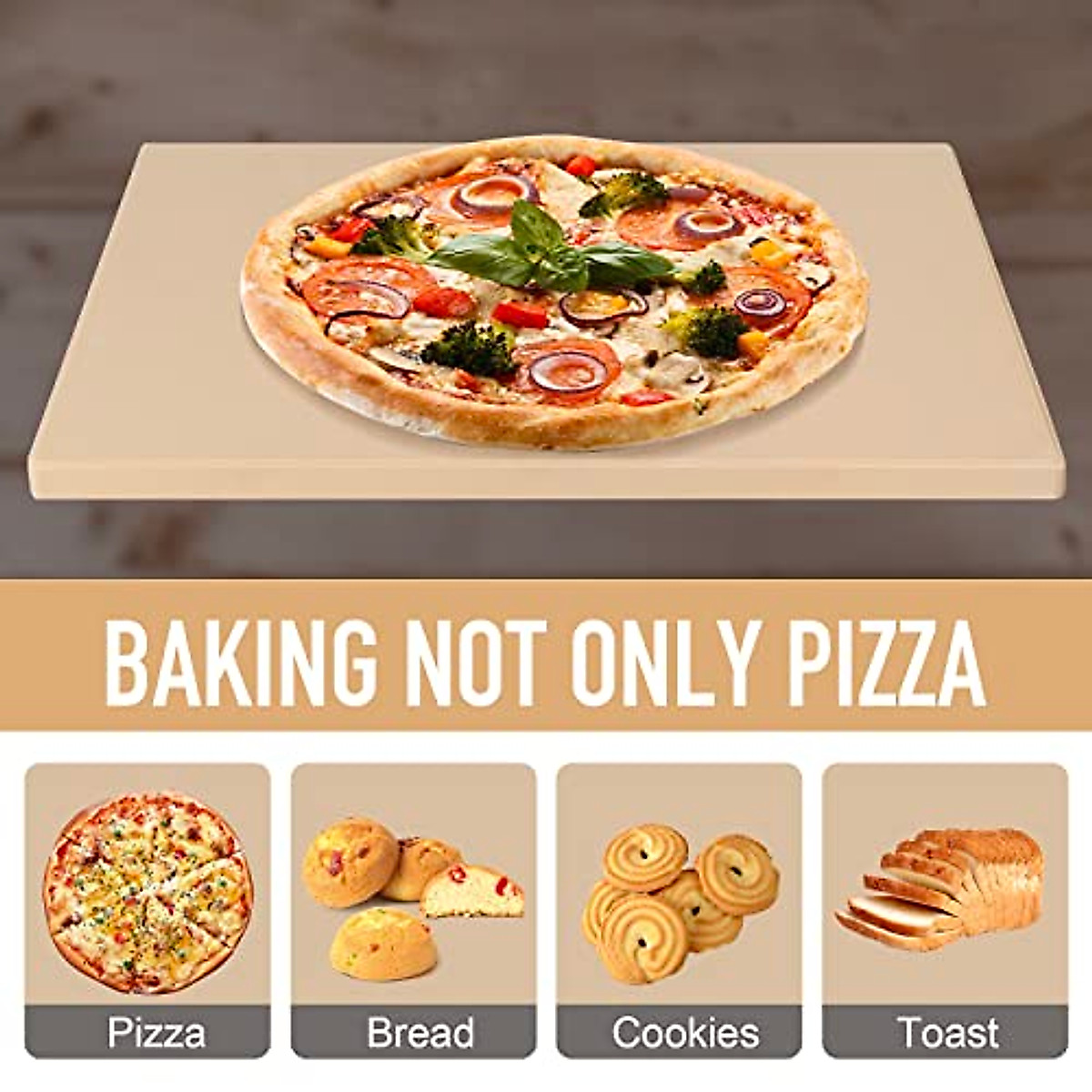 Mepple Pizza Stone for Oven Grill 12x15" Baking Stone with Scraper Perfect for Pizza Bread BBQ, Thermal Shock Resistant Rectangle