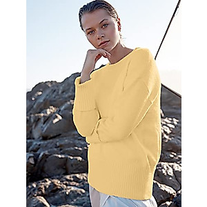 ANRABESS Women's Oversized Crewneck Long Sleeve Fuzzy Knit Casual Chunky Warm 2025 Fall Pullover Sweaters Top Trendy Outfits Yellow X-Large