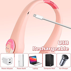 Qilerball Neck Fan - Bladeless Rechargeable Fan with Battery Operated and 3 Speeds Adjustable, Personal Portable Fan for Summer Travel, Gifts for Kids Girls Women Men Indoor Outdoor