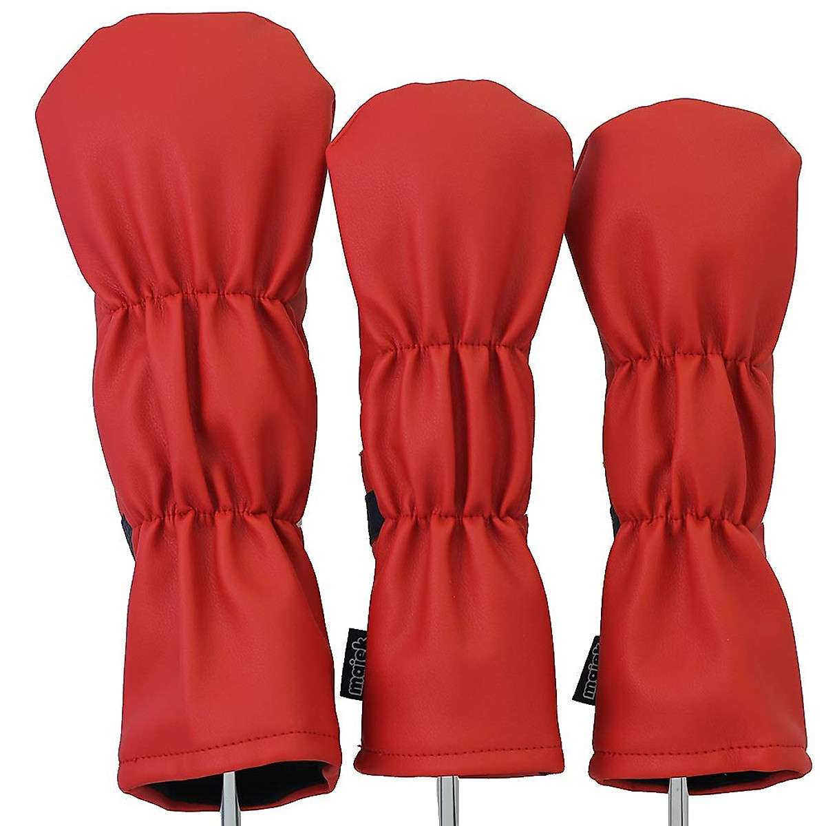 Majek Retro Golf Headcovers Red with White and Blue Stripe Vintage Leather Style 1 3 5 Driver and Fairway Head Covers Fits 460cc Drivers Classic Look