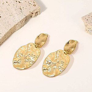 NEPULOY Gold Women Drop Dangle Earrings Hammered Statement Earrings