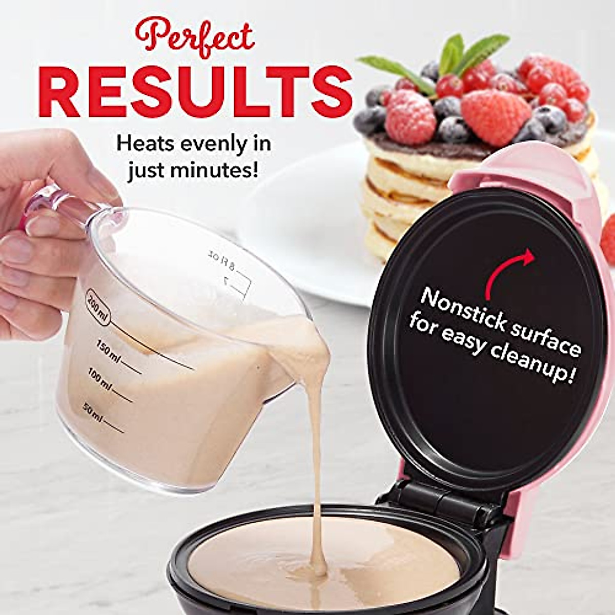 DASH Mini Maker Electric Round Griddle for Individual Pancakes, Cookies, Eggs & other on the go Breakfast, Lunch & Snacks with Indicator Light + Included Recipe Book - Pink