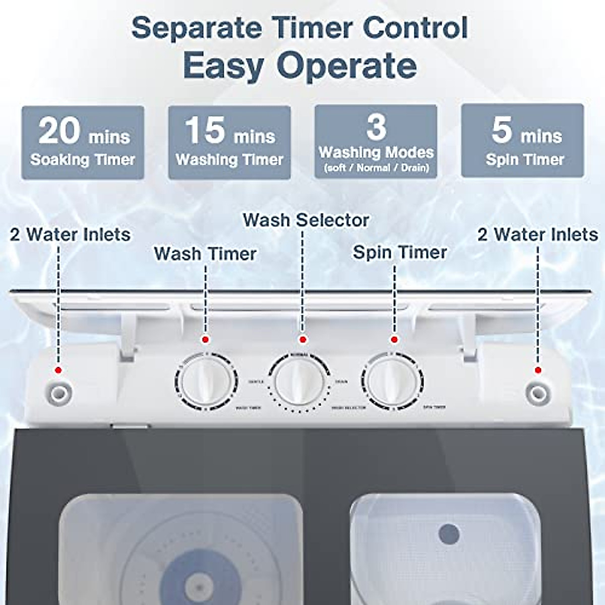 Superday Portable Mini Twin Tub Washing Machine Compact Washer and Spin Dryer w/Wash and Spin Cycle 17.6lbs Capacity For Camping, Apartments, Dorms, College Rooms, RV’S, Delicates, Grey and White