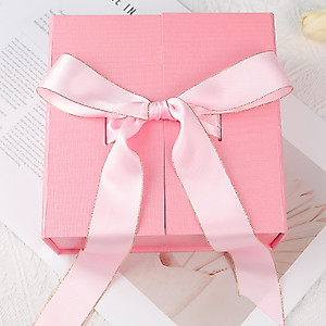 Shindel Gift Boxes With Lids For Presents, 8" x 8" x 3.5' Pink Gift Box, Large Gift Box with Lid Card Ribbon for Weddings Birthdays