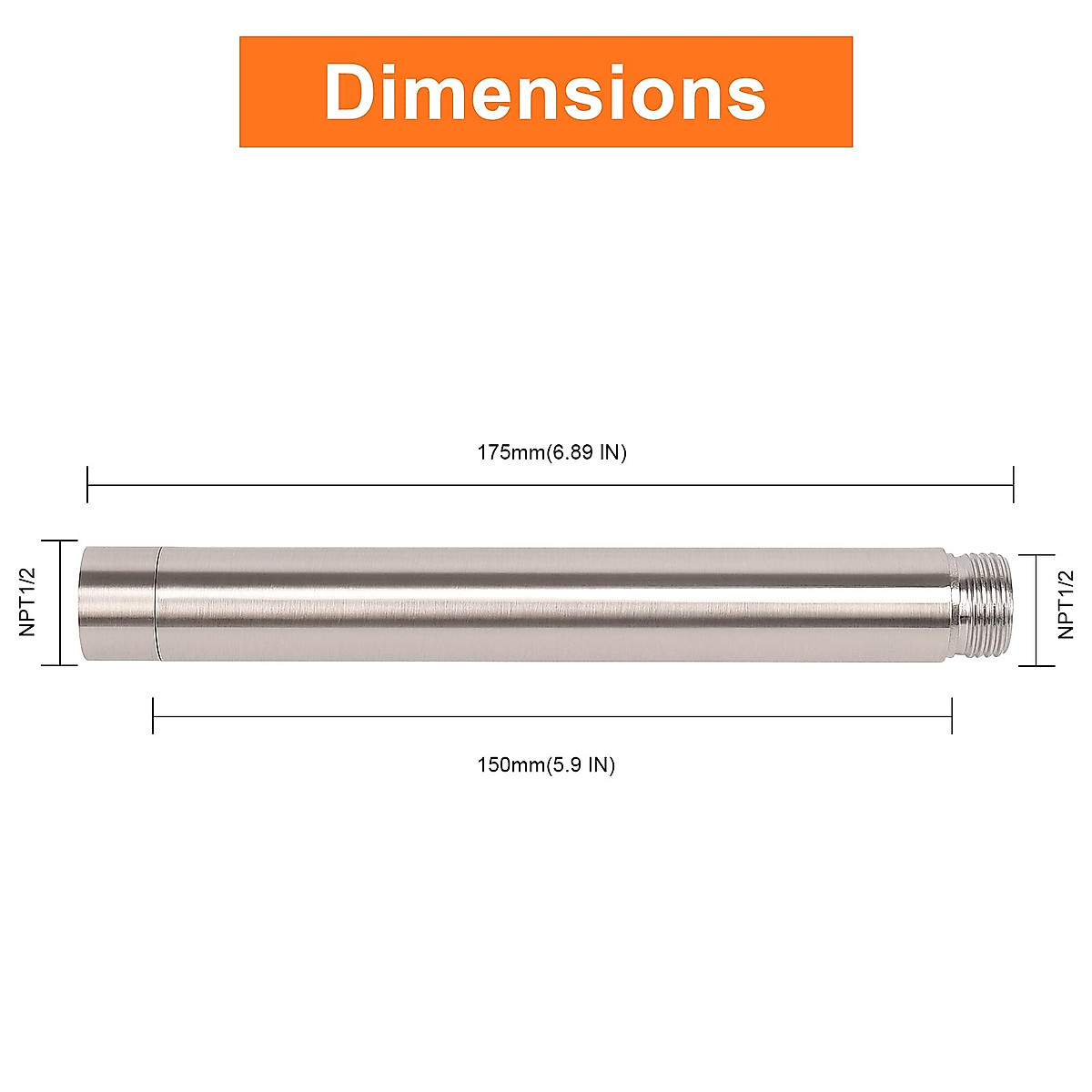HarJue Shower Head Extension Arm, Shower Head Extender Water Outlet- Lowers Existing, Shower Pipe Extension for Bathroom, Made of Solid Metal Stainless Steel(6 Inch, Brushed Nickel)