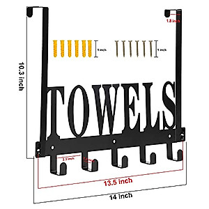 Over The Door Hook Hanger, Towel Holder for Bathroom, (Black)