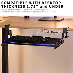 VIVO Large Height Adjustable Under Desk Keyboard Tray with RGB LED Light Mouse Pad, C-clamp Mount, 27 (33 Including Clamps) x 11 inch Slide-Out Platform Computer Drawer for Typing, Black, MOUNT-KB05GP