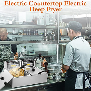 20.7 Qt Professional Deep Fryer with 2 x 6L Baskets, Large Electric Commercial Deep Fryer for Kitchen Restaurant Home Use, Countertop Dual Tank Deep Fryer for Turkey Chicken Fish Oil Less Deep Fryers