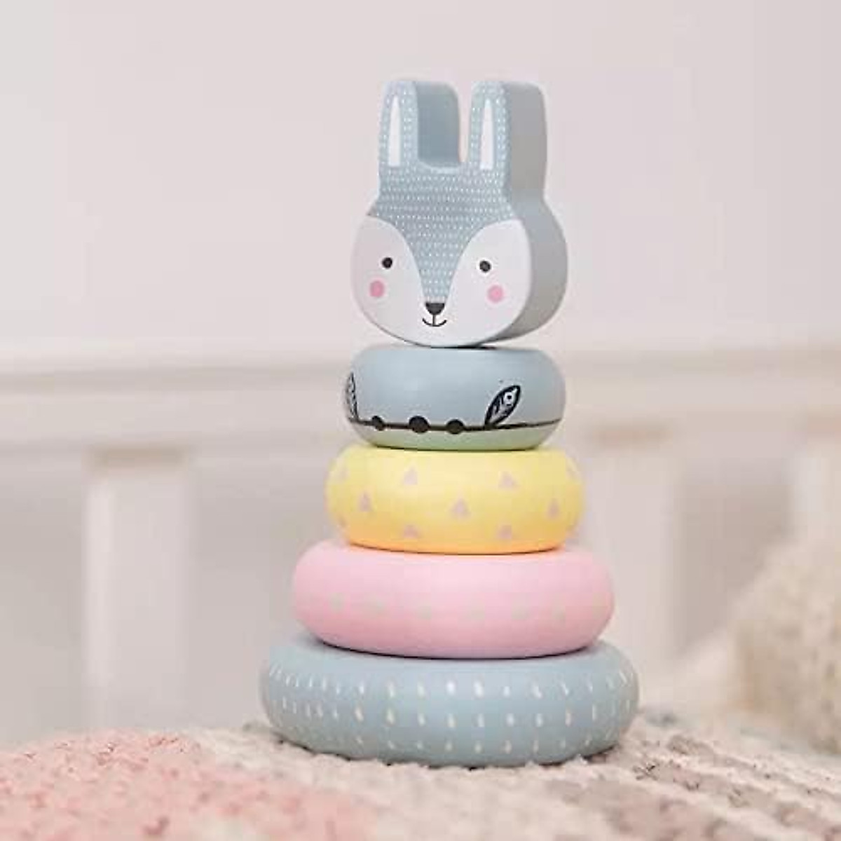 Wooden Stacking Toys for 2 3 4 Year Old, Unisex Toddler Toys, Baby Boy Toys, Montessori Toys for 2 3 4 Year Old, Rings Stacker, Educational Learning Stacking Tower, Wooden Toys (Rabbit Topper)