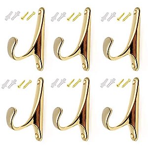 Rannb Gold Hooks Single Coat Hooks Wall Mounted Single Hook - 6pcs