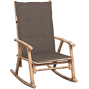 YAFF Bamboo Rocking Chair, Solid Bamboo Patio Chairs with Detachable Cushion, UV & Weather Resistant, Indoor Outdoor Lounge Recliner Chair for Patio, Garden, Pool, Backyard,47.2" x 19.7" x 1.6" -Taupe