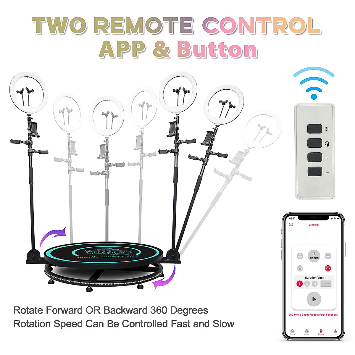 MWE 360 Photo Booth Machine for Parties with Extra Battery,Logo Customization,Software APP Remote Automatic 360 Spin Camera Booth,Honeycomb Box Packaging (45.3")