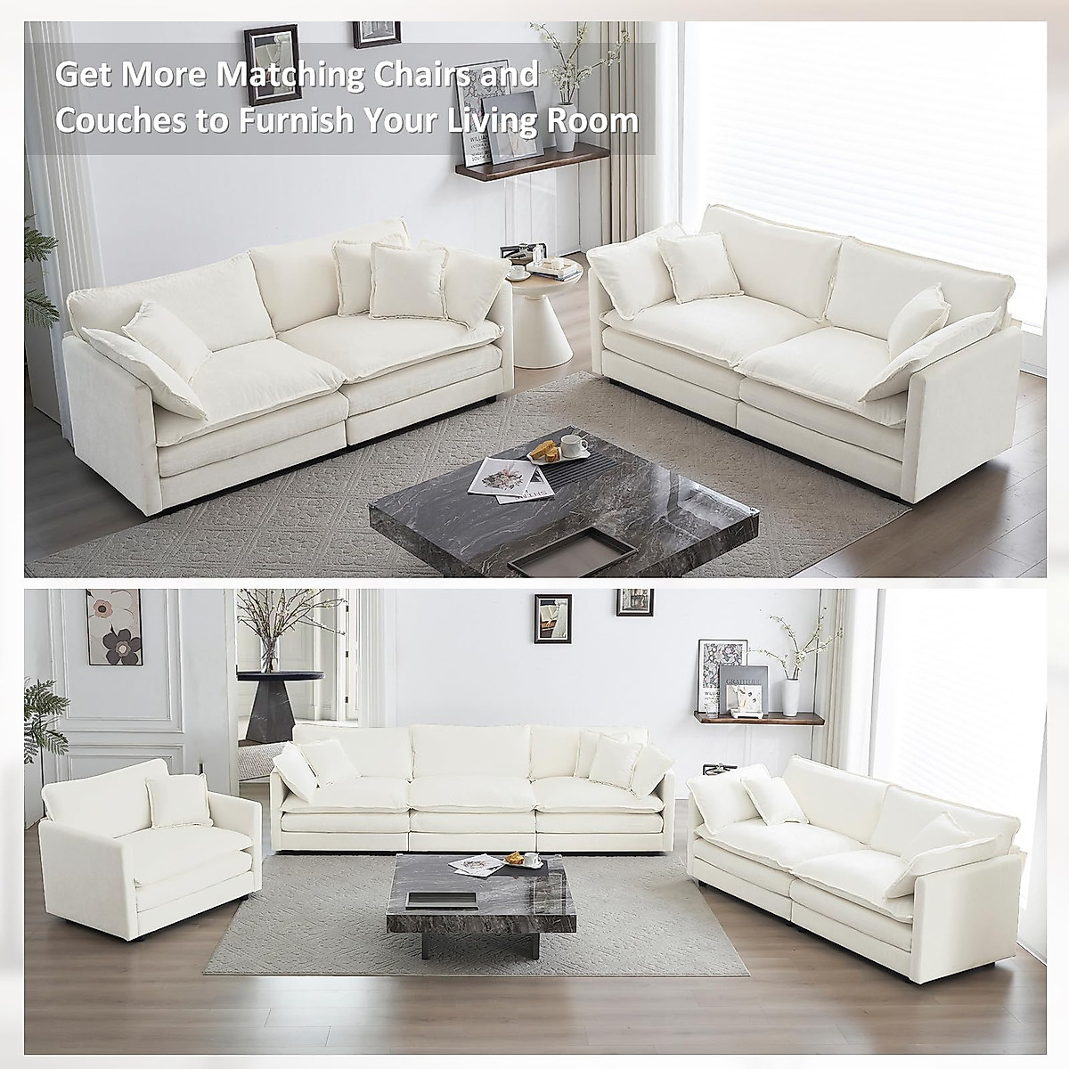 KIVENJAJA Chenille Single Sofa Chair, 41.4”W Oversized Accent Chairs, Modern Upholstered Deep Seat Comfy Armchair with Pillow for Living Room Bedroom Office Apartment, Beige