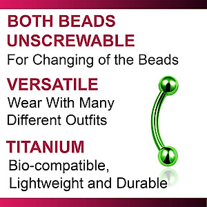 bodyjewellery 2pcs 16g Curved Barbell Bar Green Titanium Eyebrow Cartilage Helix Conch Ring Bar Stud Rook Lip Earrings Tragus B2MCH