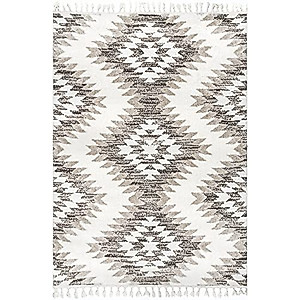 nuLOOM Adelade Aztec High Low Shaggy Tassel Area Rug, 8' 10" x 12', Beige