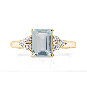 Jewel Zone US Simulated Blue Aquamarine & White Topaz CZ Fashion Ring in 14k Gold Over Sterling Silver (1.67 Cttw)