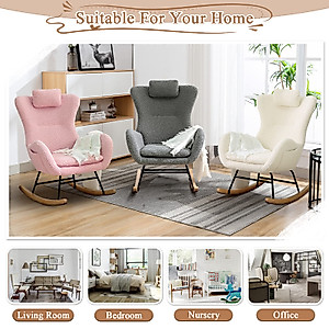 KINFFICT Accent Rocking Chair, Tufted Upholstered Glider Rocker for Nursery, Comfy Armchair with Side Pockets, Modern Lounge Arm Chair for Living Room, Bedroom (Upgraded Teddy Gray)