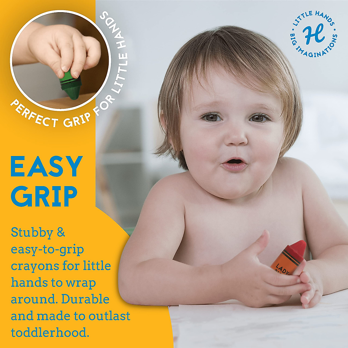 Hieno 100% Pure Beeswax Crayons Non Toxic Handmade - Natural Jumbo Crayons Safe For Kids & Toddlers With Natural Food Coloring - Crayon For Toddlers Shaped For Perfect Grip (Rounded) - Toddler Colors