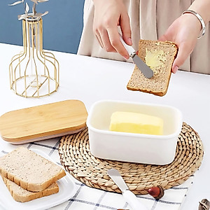 Butter Dish, Ceramic Butter Dish with Lid, Large Butter Keeper Perfect for 2 Sticks of Butter and Keep Your Butter Soft, Safe to Dishwasher