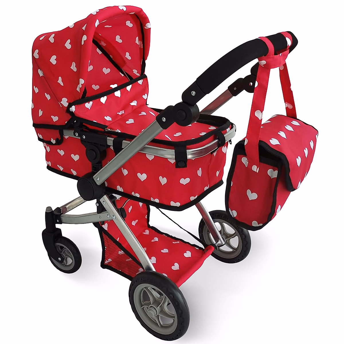 Convertible Combo Baby Doll Stroller for 3 Year Old Girls & Up | Play Toy Baby Stroller for Dolls, Folding Adjustable Bassinet Carriage Buggy with Storage Basket Converts to Sit Up Pushcart Pram