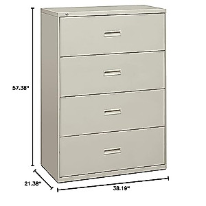 HON 484LQ Lateral File, 4-Drawer, 36-Inch x19-1/4-Inch x53-1/4-Inch, Lt. Gray