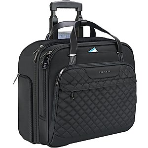 EMPSIGN Rolling Laptop Bag Women with Wheels, Rolling Briefcase for Women Fits Up to 15.6 Inch Laptop Briefcase on Wheels, Water-Repellent Overnight Rolling Computer Bag with RFID Pockets, Black