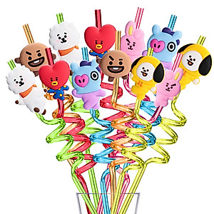 24 BTS Straws with 2 Cleaning Brush 6 Designs Great for Birthday as Party Favors and Party Supplies