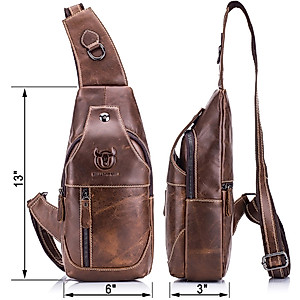 Genuine Leather Sling Bag,Full Grain Leather Casual Crossbody Shoulder Chest Bag Travel Hiking Vintage Day Pack Backpacks for Men (Brown)