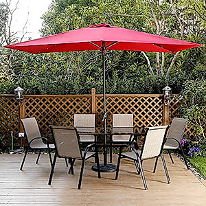 Aok Garden 6.5FT × 10FT Solar LED Lighted Patio Umbrella with Push Button Tilt and Sturdy Aluminum Ribs for Deck Lawn Pool & Backyard - Red