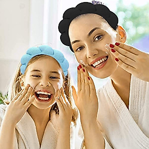 2 Pack Sponge Headband Skincare Headbands for Women, Sponge Spa Headband Makeup Headbands with Triangle Powder Puff for Washing Face, Makeup, Skincare - 4 Pcs (Blue+black)