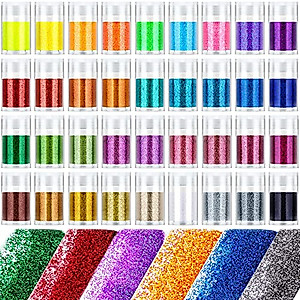 36 Colors Glitter Set for Resin, Audab Fine Glitter Craft Glitter Powder Assorted Resin Glitter Cosmetic Nail Glitter for Hair, Face, Body Makeup, Slime, Resin Tumblers, Epoxy Molds