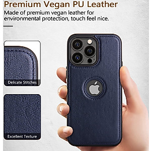 XYAJUANG Compatible with iPhone 14PRO MAX Case（6.7＂,Logo visible） Leather Fully Wrapped with Delicate Stitches Phone Case, (Blue)