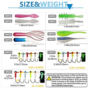 Dovesun 110pcs Crappie Lures with Jig Heads Hooks Kit- Soft Plastic Grubs-Tubes Bait 80Pcs 1/8 1/16 1/32 oz 30Pcs Crappie Jigs Fishing Lures Kit for Saltwater Freshwater Fishing