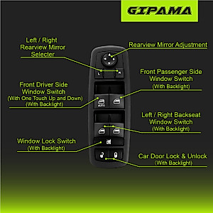 Gipama 901-486 Power Window Switch for 2011-2016 Dodge Journey, Replaces# 68084001AD, 68084001AC, 68084001AB,8+13 PINS（Driver Side