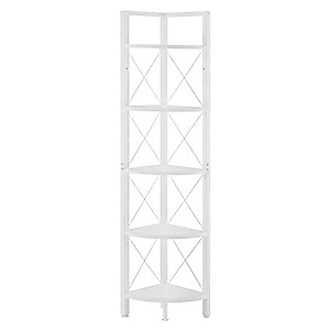 Fiona's magic 5-Tier Corner Shelf Stand, Tall Corner Bookshelf Corner Plant Stand, Corner Storage Shelves for Living Room, Home Office, Small Space, White