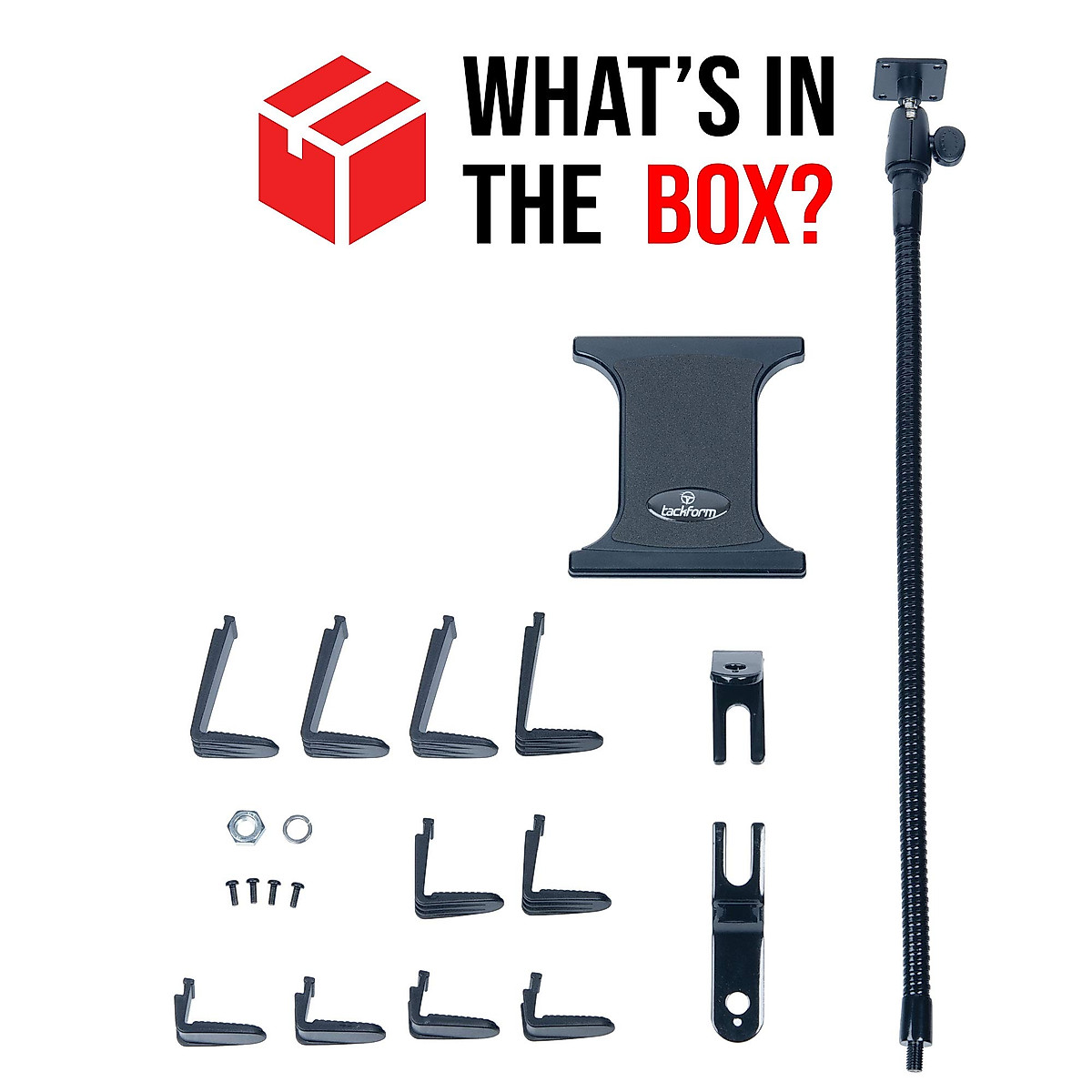 Tackform Gooseneck Tablet Mount for Car and Truck Industrial 28 Inch Steel Coil Gooseneck Seat Rail Device Holder for Taxi, Van, Vehicle. Compatible with iPad, Galaxy, Surface Pro