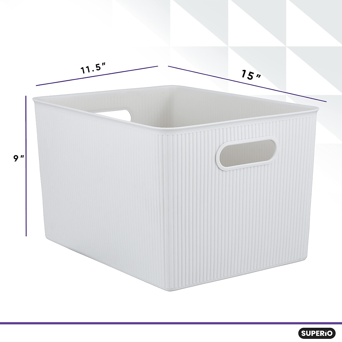 Superio Ribbed Collection - Decorative Plastic Open Home Storage Bins Organizer Baskets, X-Large White Smoke (1 Pack) Container Boxes for Organizing Closet Shelves Drawer Shelf 22 Liter/23 Quart